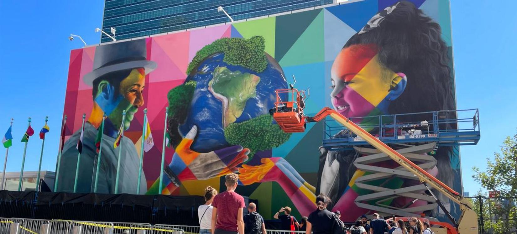 Sustentabilidade é tema de mural de Eduardo Kobra na sede da ONU